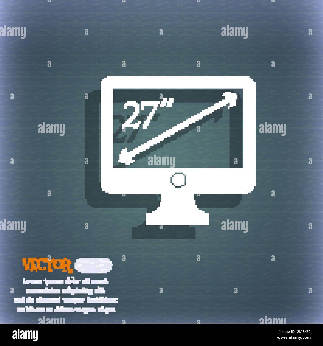 diagonal of the monitor 27 inches icon sign. On the blue-green abstract ...