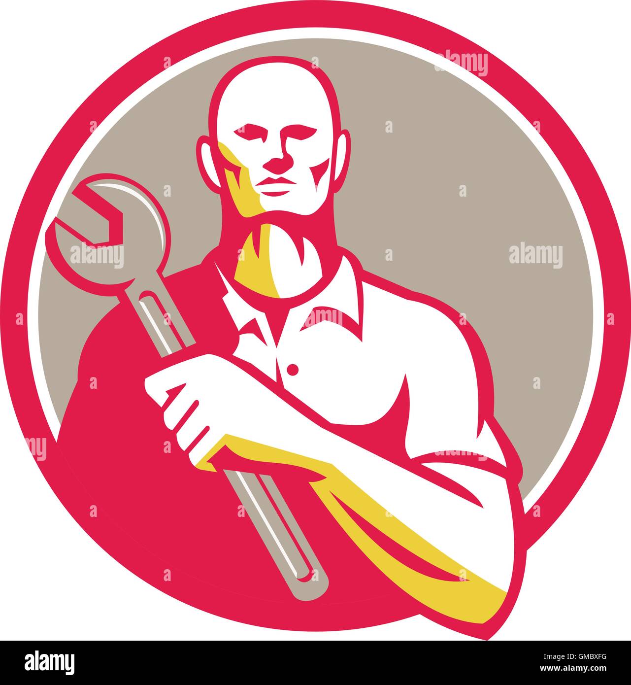 Mechanic Holding Wrench Circle Retro Stock Vector Image & Art - Alamy