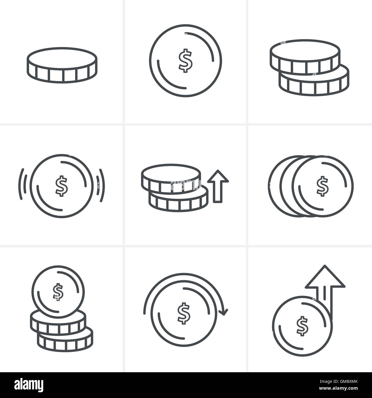 Line Icons Style Coins Icons Set, Vector Design Stock Vector Image ...