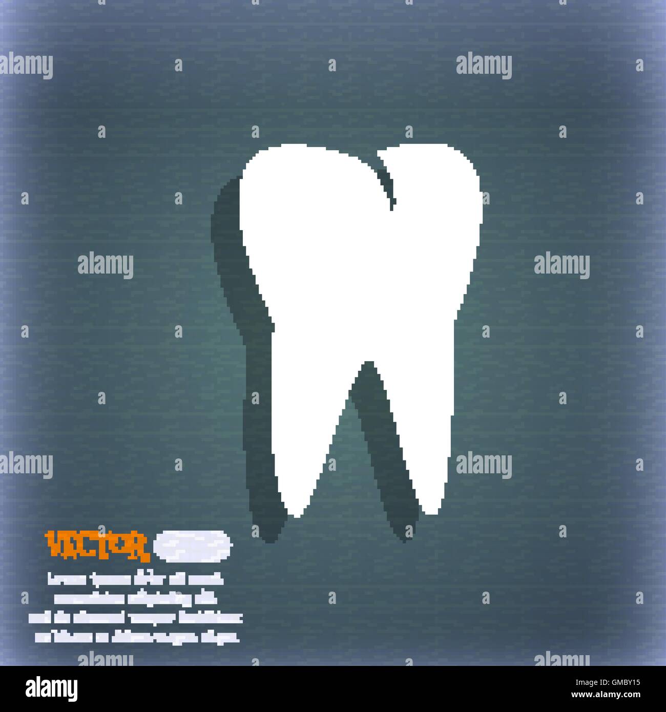 tooth icon. On the blue-green abstract background with shadow and space ...