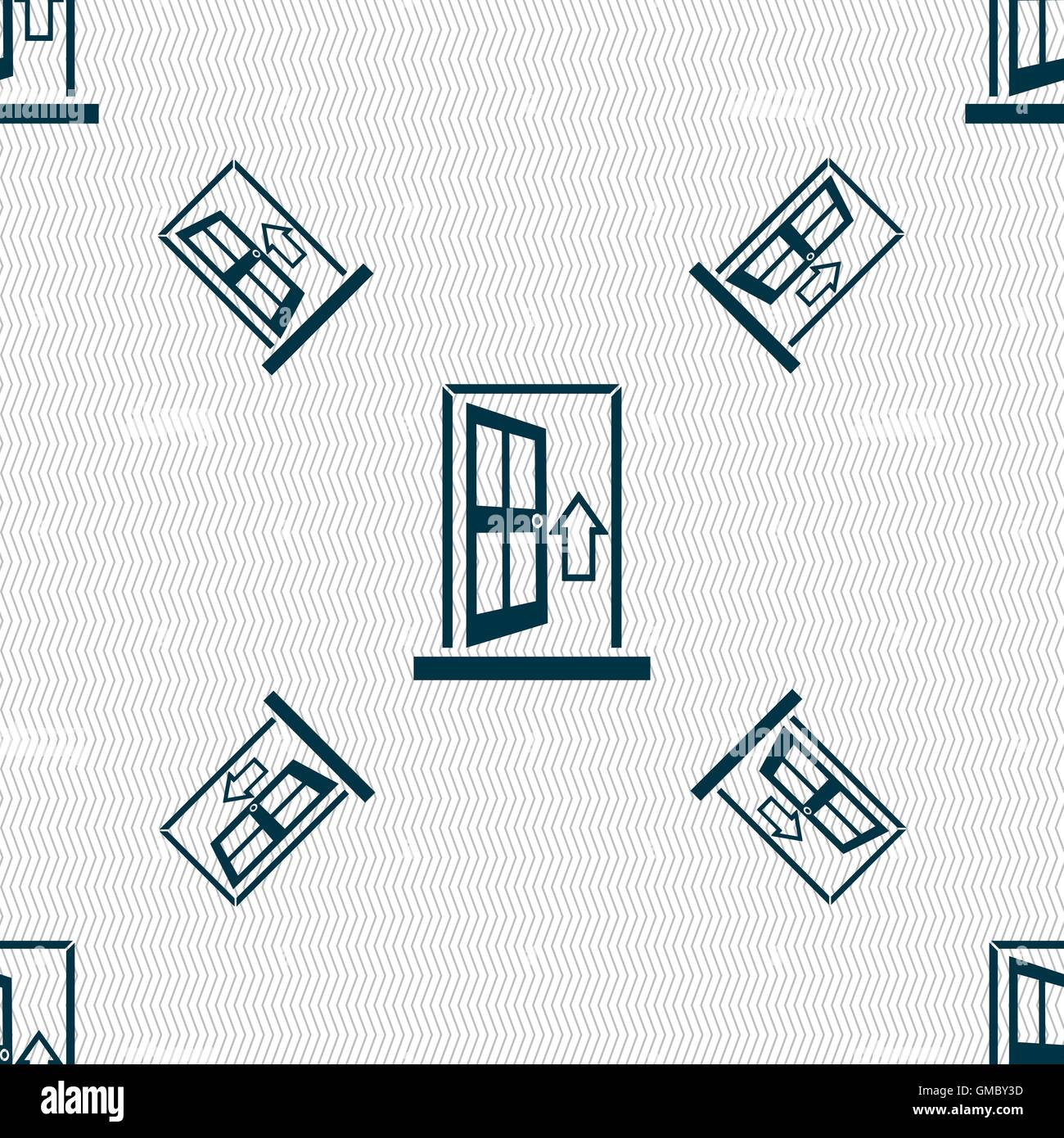 Door, Enter or exit icon sign. Seamless pattern with geometric texture ...