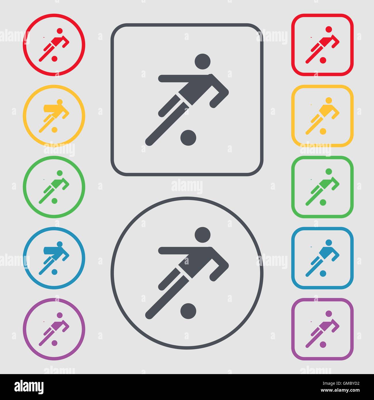 football player icon. Symbols on the Round and square buttons with ...