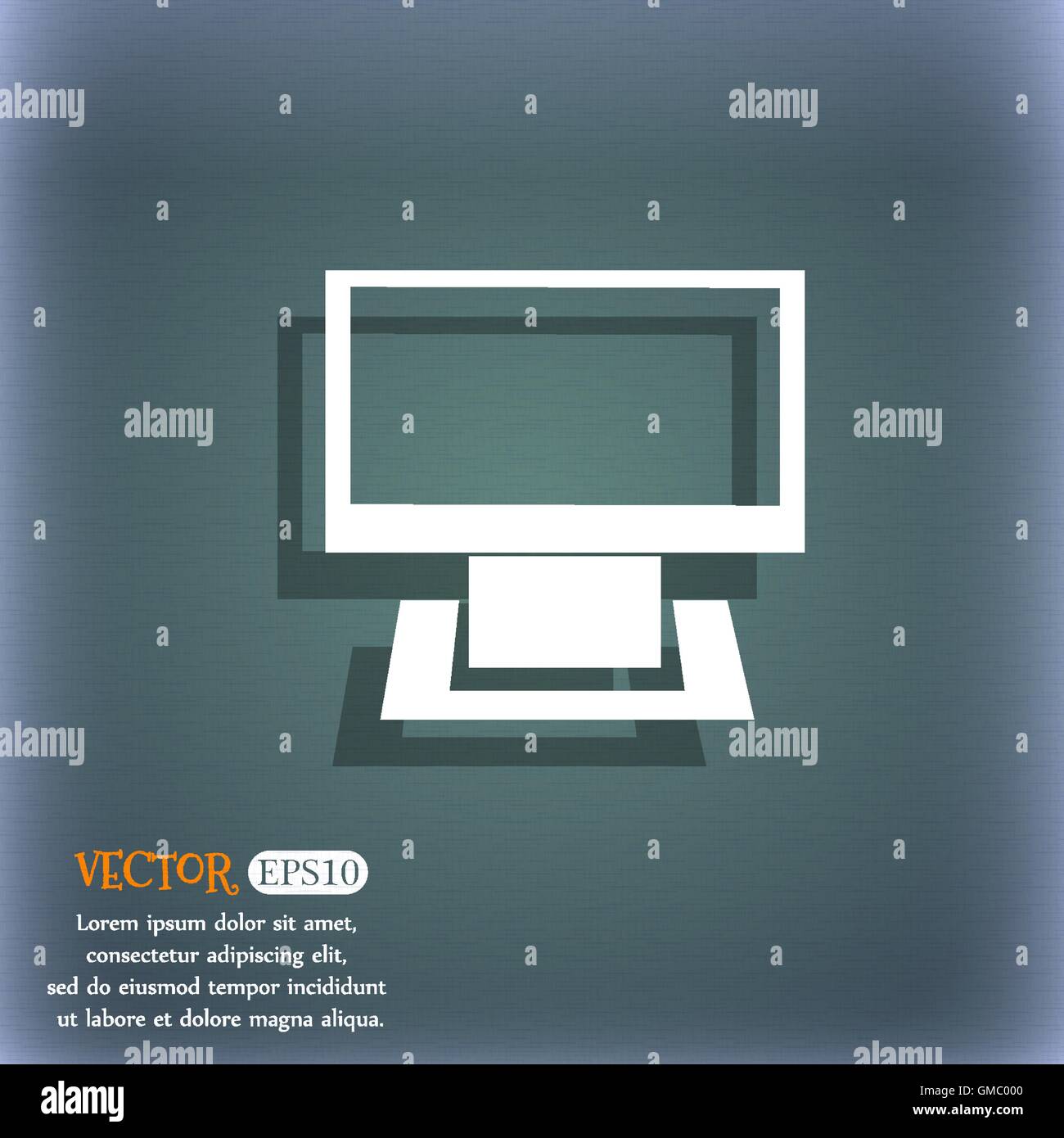 Computer widescreen monitor sign icon. On the blue-green abstract ...