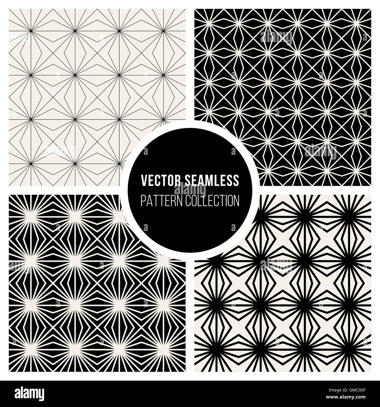 Vector Seamless BW Square Lines Geometric Pattern Collection Stock ...