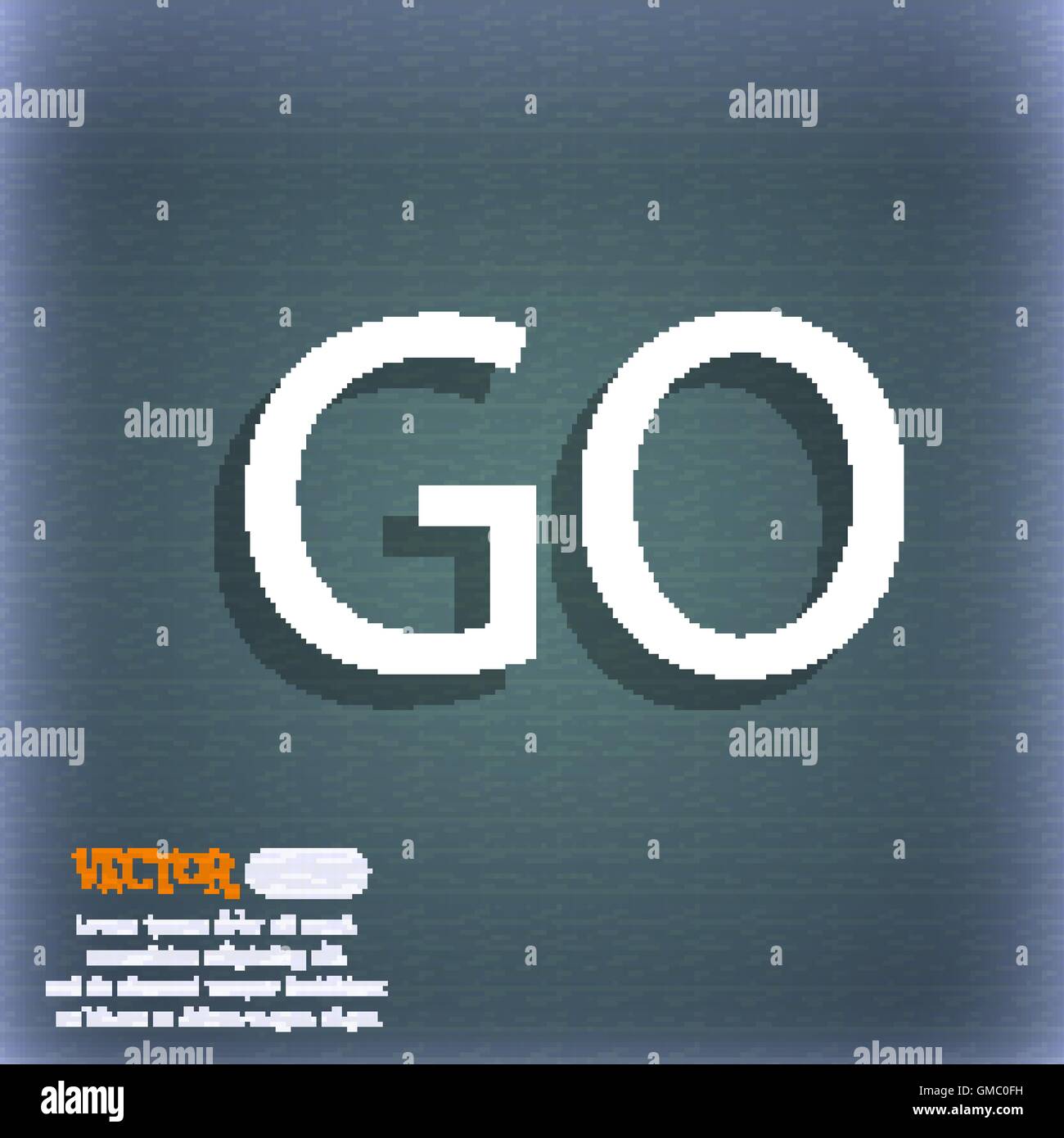 GO sign icon. On the blue-green abstract background with shadow and ...