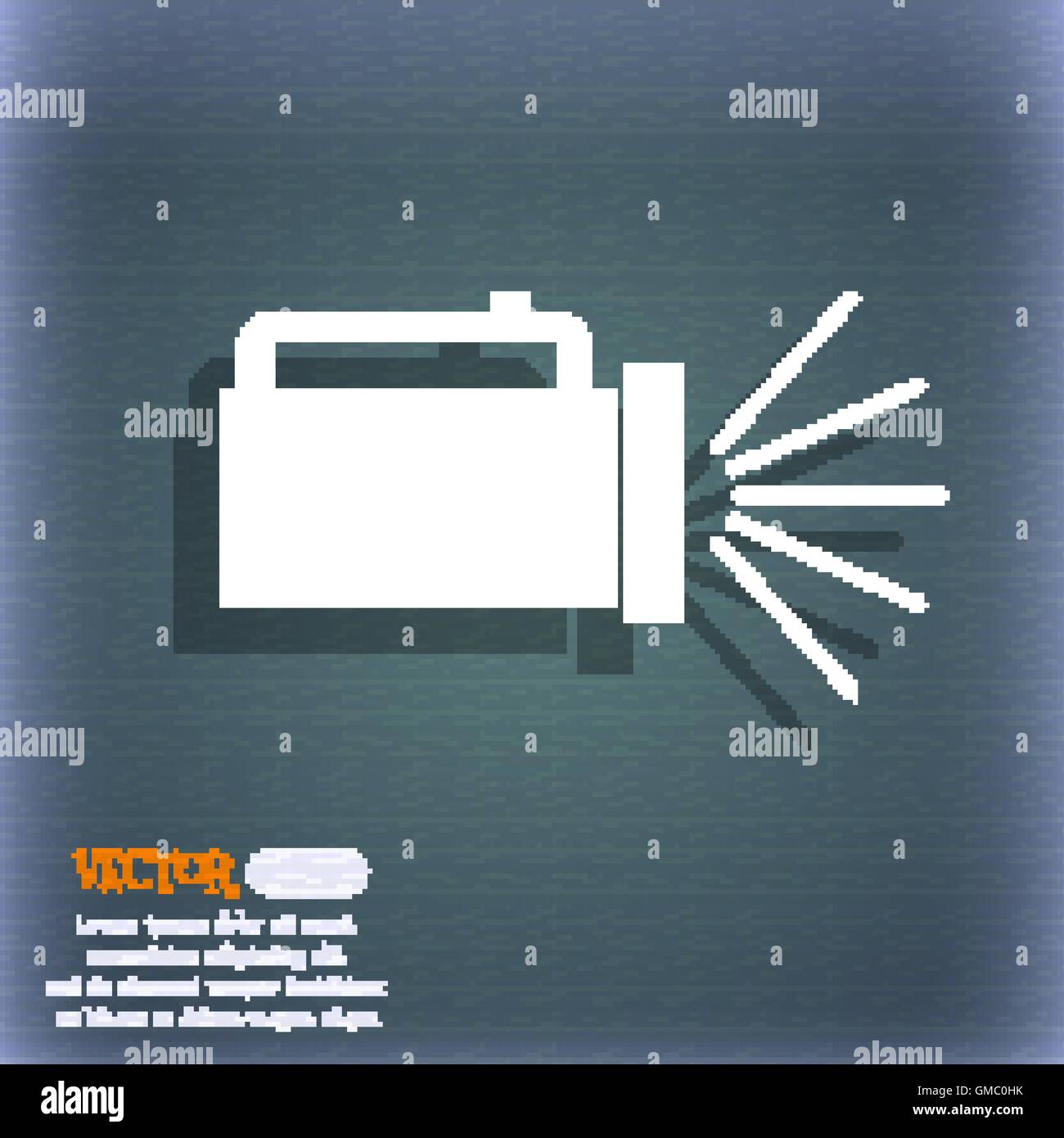 flashlight icon sign. On the blue-green abstract background with shadow ...