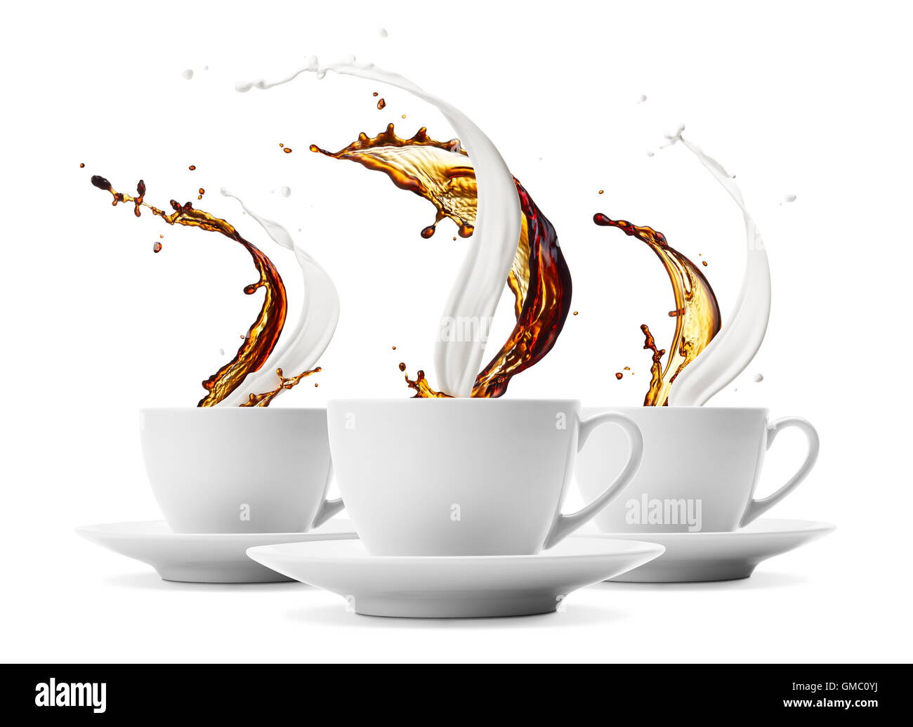three cups of coffee and milk splashing Stock Photo - Alamy three cups of coffee and milk splashing Stock Photo - Alamy