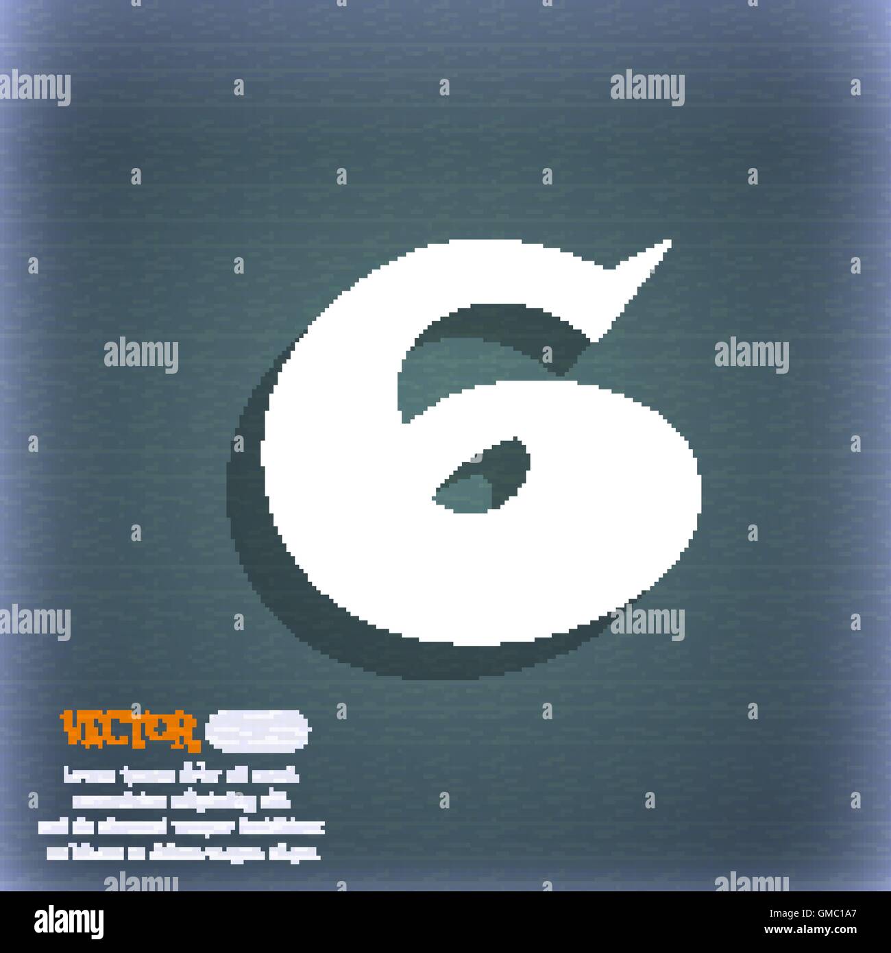 number six icon sign. On the blue-green abstract background with shadow ...