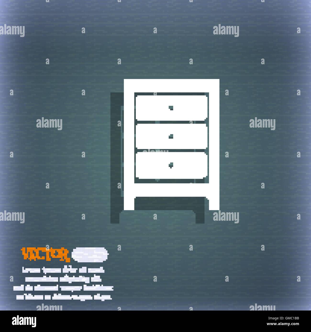 Cupboard icon sign. On the blue-green abstract background with shadow ...