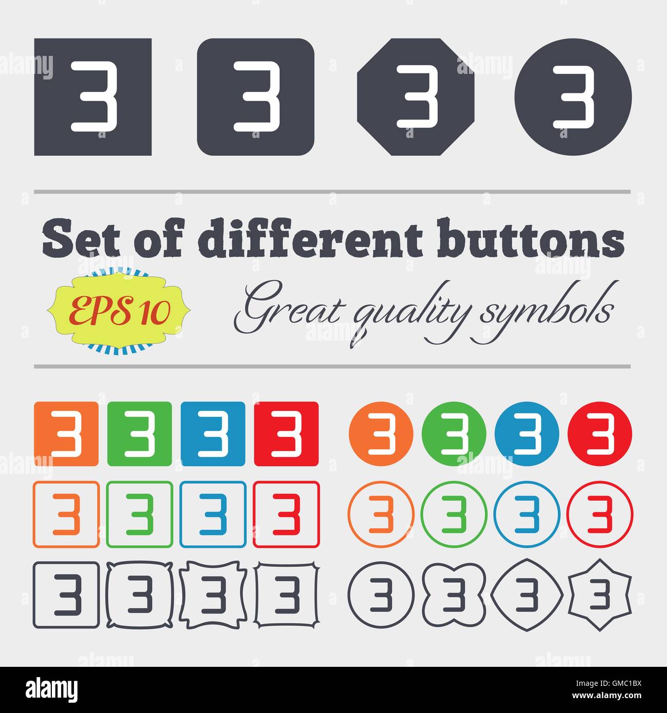 Third place award sign. Winner symbol. Step three. Big set of colorful ...