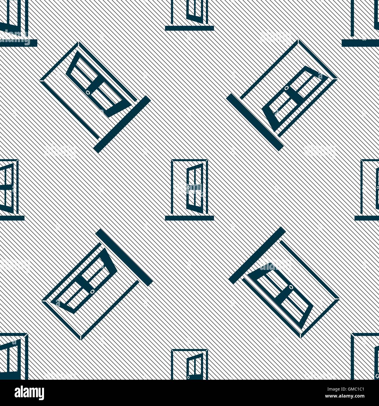 Door, Enter or exit icon sign. Seamless pattern with geometric texture ...