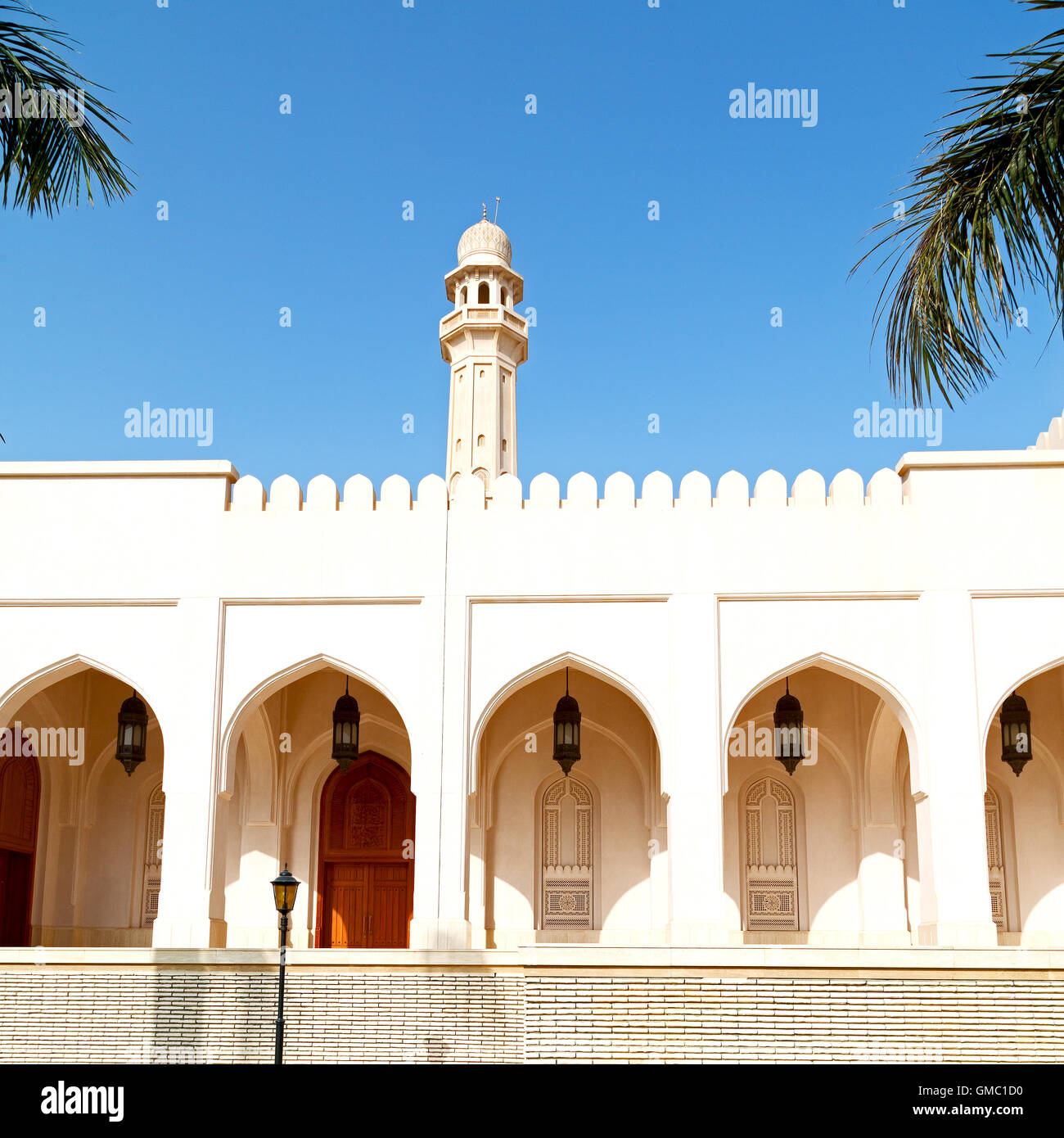 minaret and religion in clear sky in oman muscat the old mosque Stock ...