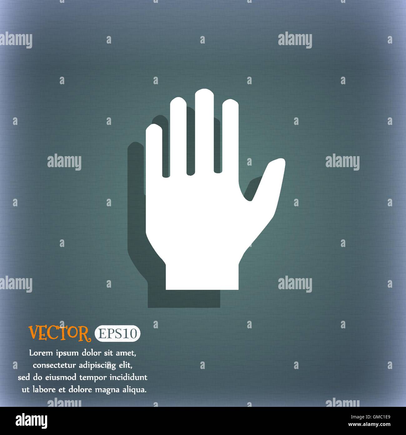 Hand print sign icon. Stop symbol. On the blue-green abstract ...