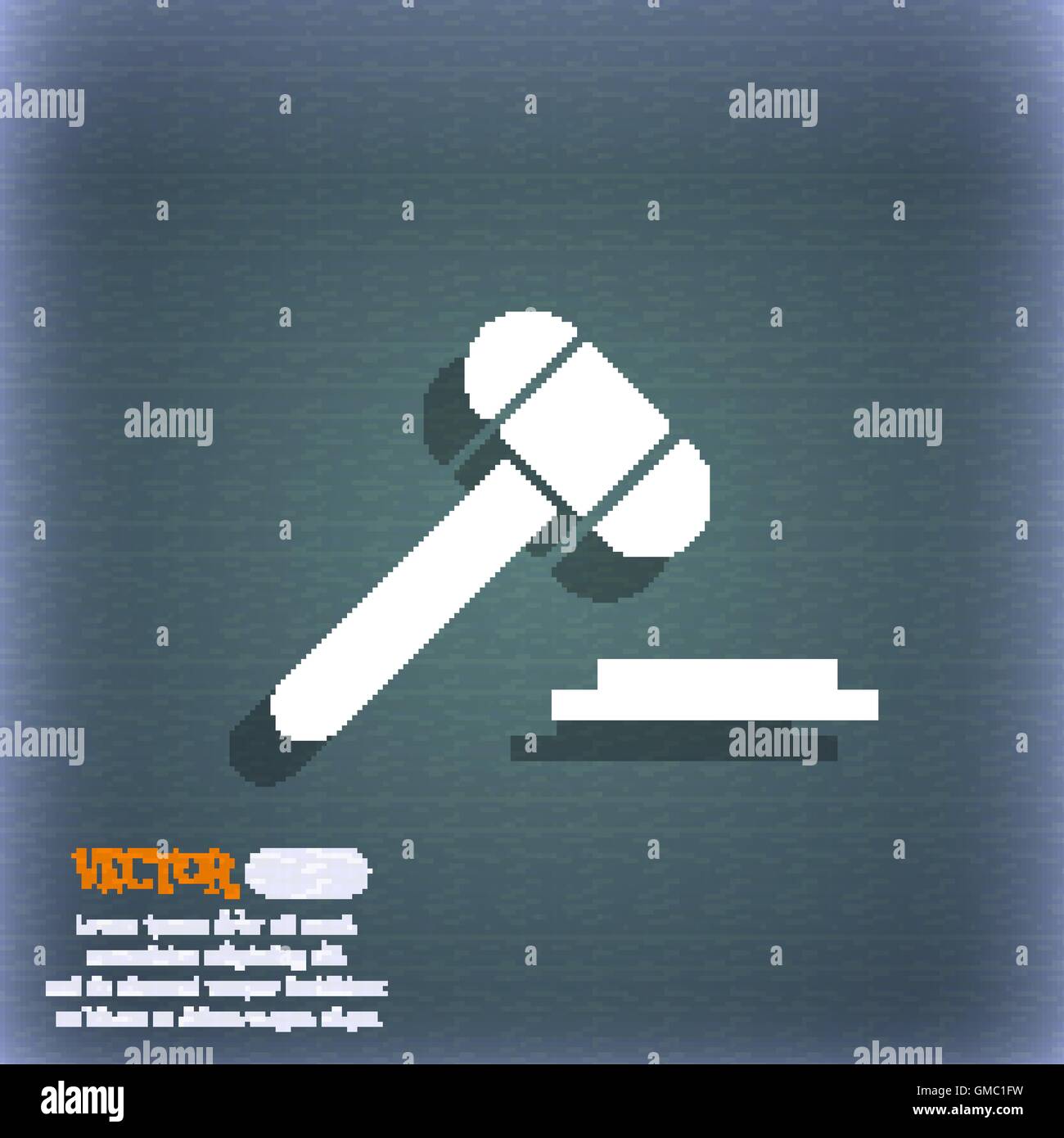 judge hammer icon. On the blue-green abstract background with shadow ...