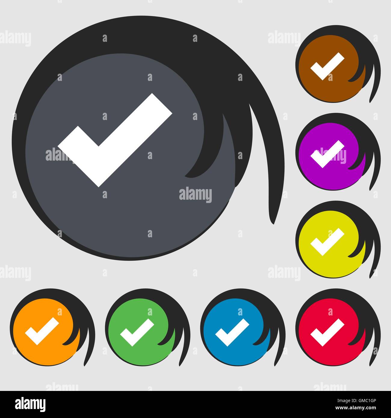 Check mark sign icon . Confirm approved symbol. Symbols on eight ...