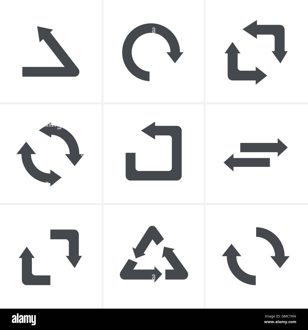 Simple, flat design recycle symbols in black isolated on white b Stock ...