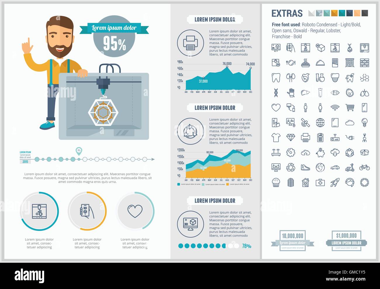 Three D printing flat design Infographic Template Stock Vector Image ...