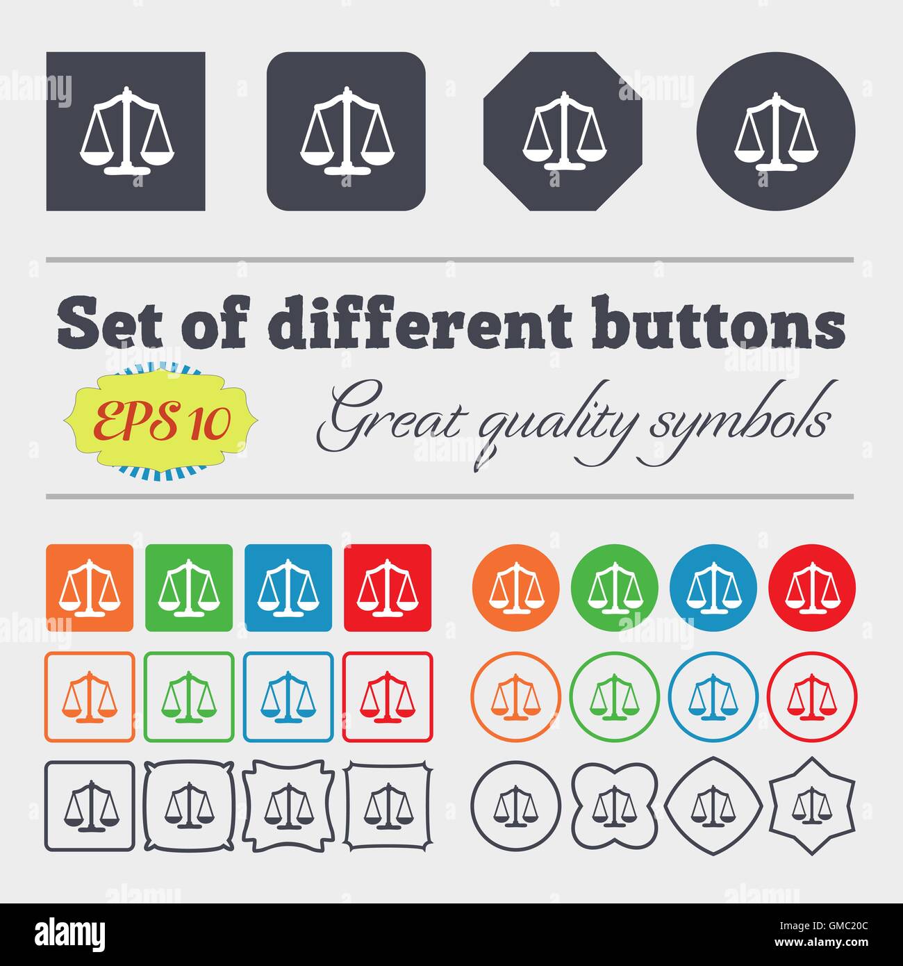 Scales balance. Big set of colorful, diverse, high-quality buttons ...