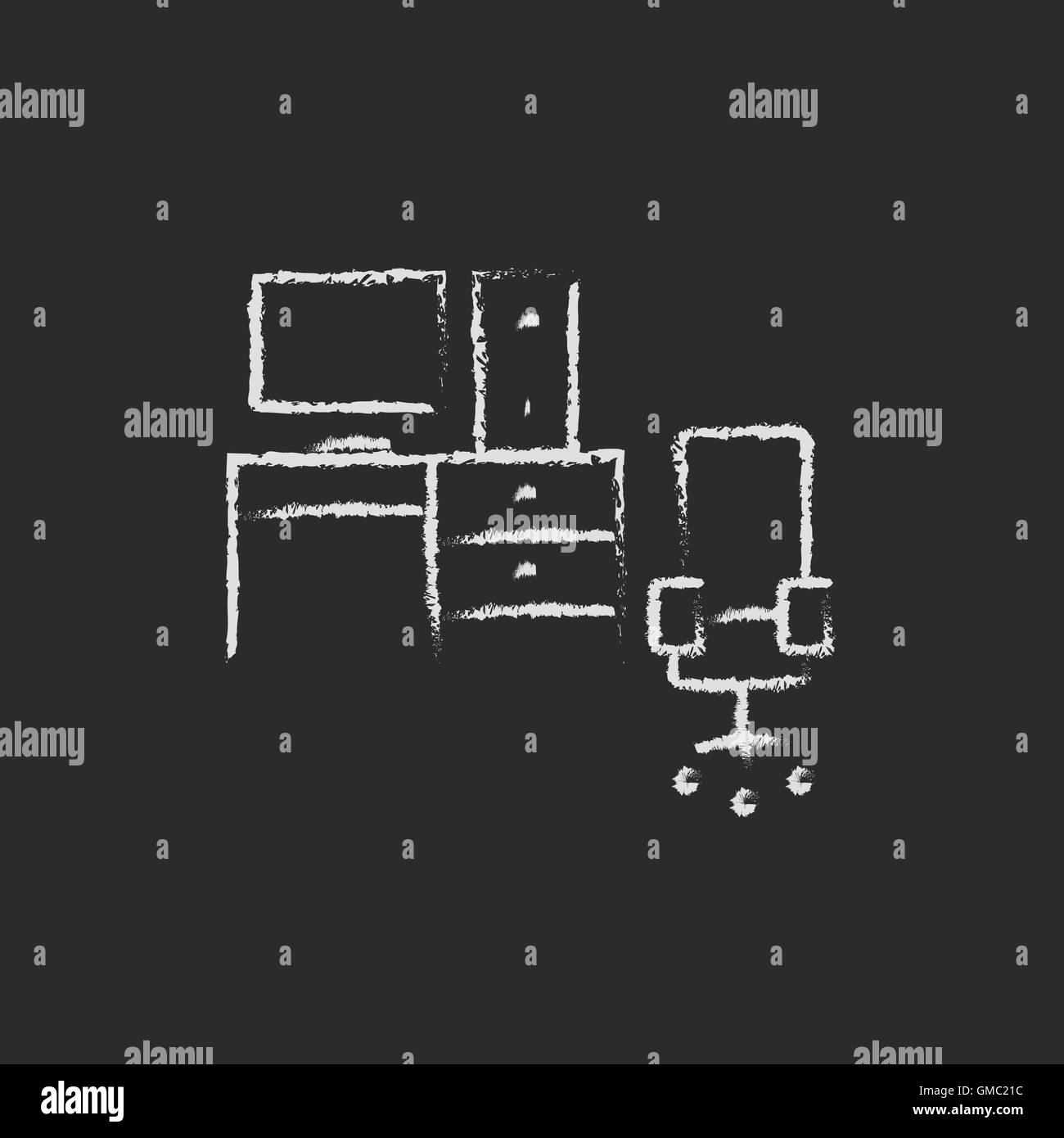 Computer set with table and chair icon drawn in chalk Stock Vector ...