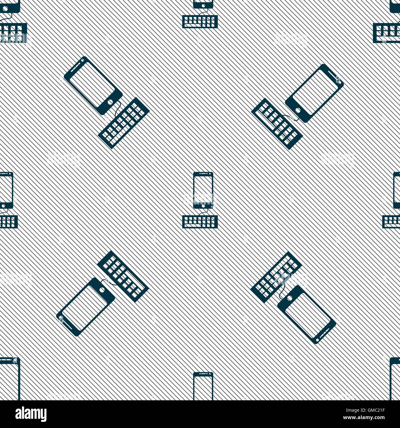 Computer keyboard and smatphone Icon. Seamless pattern with geometric texture. Vector Stock ...