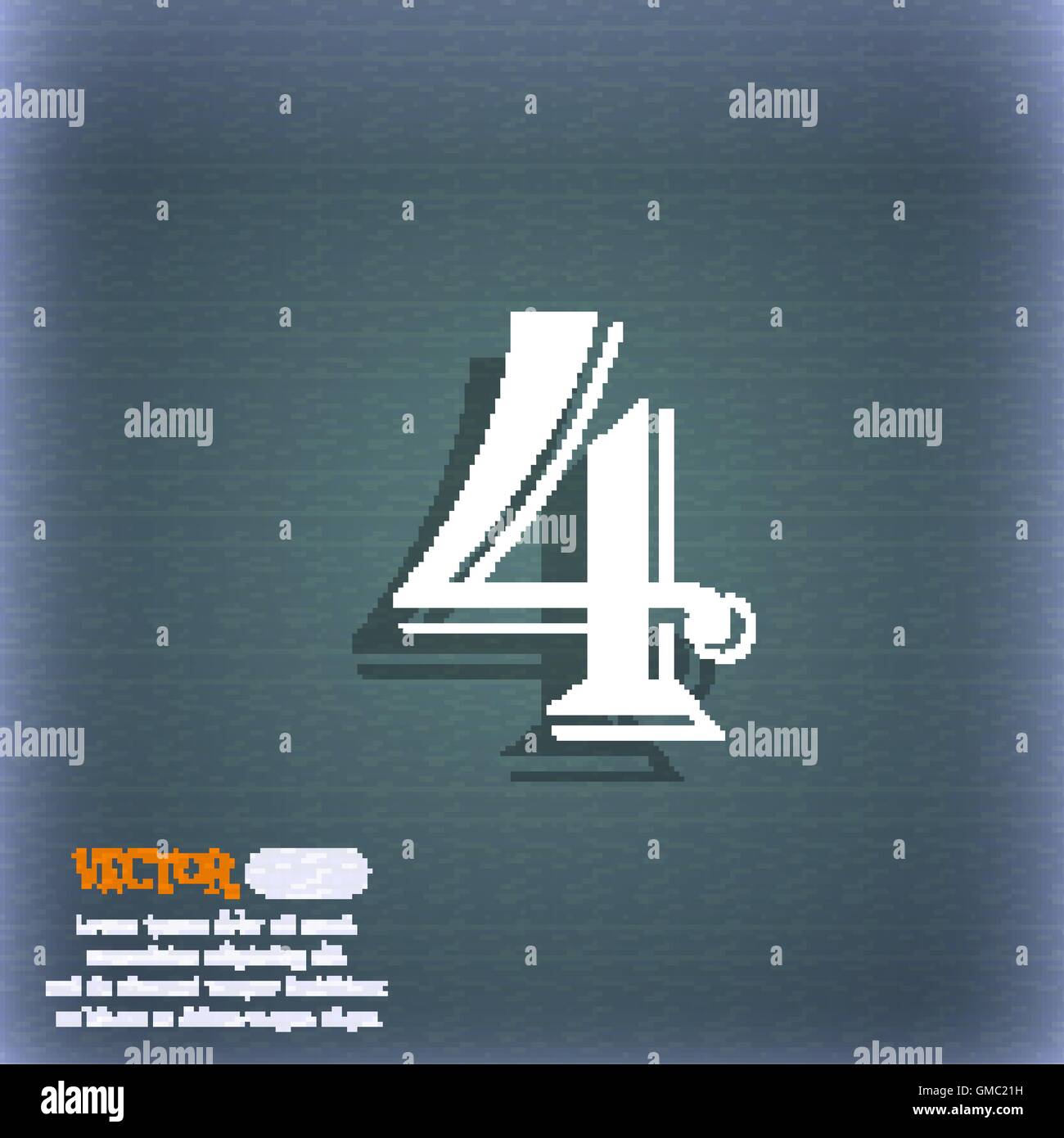 number four icon sign. On the blue-green abstract background with ...