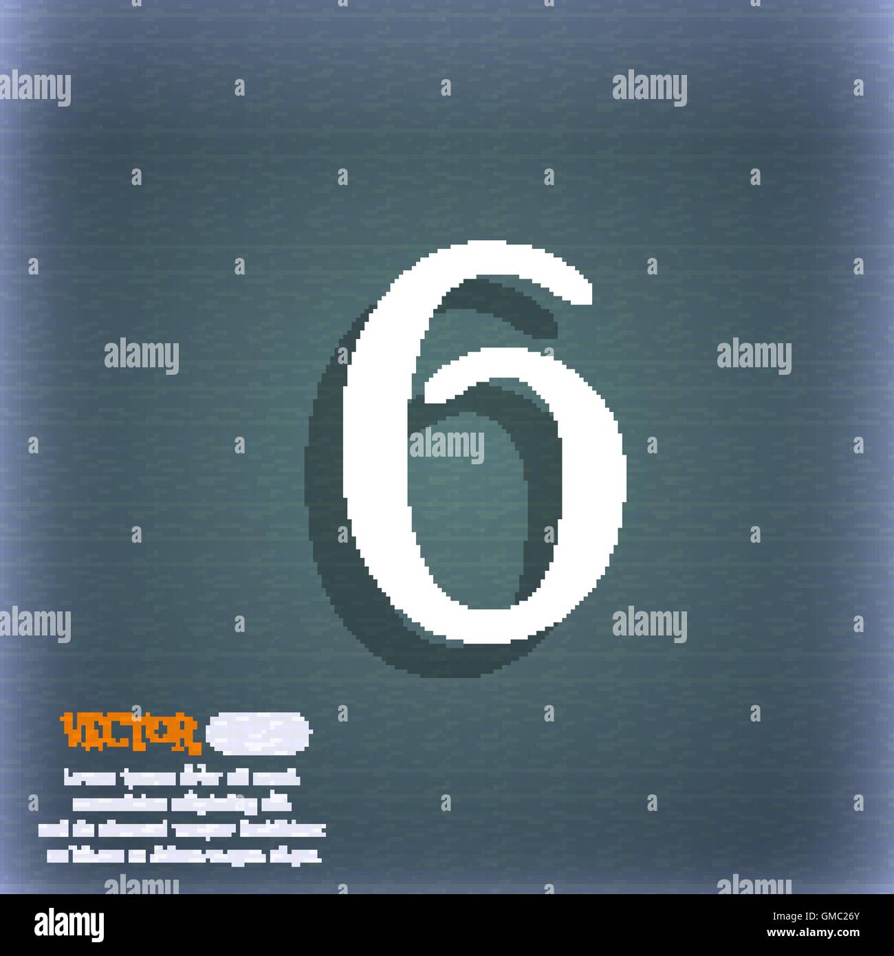 number six icon sign. On the blue-green abstract background with shadow ...