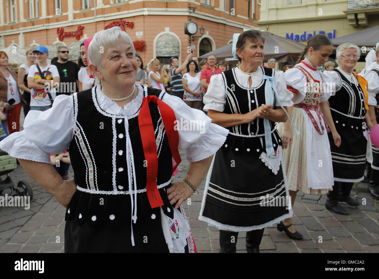 Women dressed in traditional costumes from eastern Slovakia at the ...