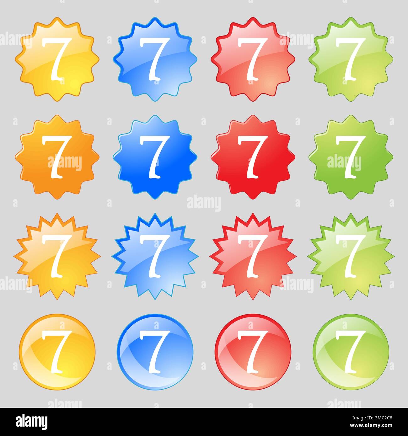 number seven icon sign. Big set of 16 colorful modern buttons for your ...