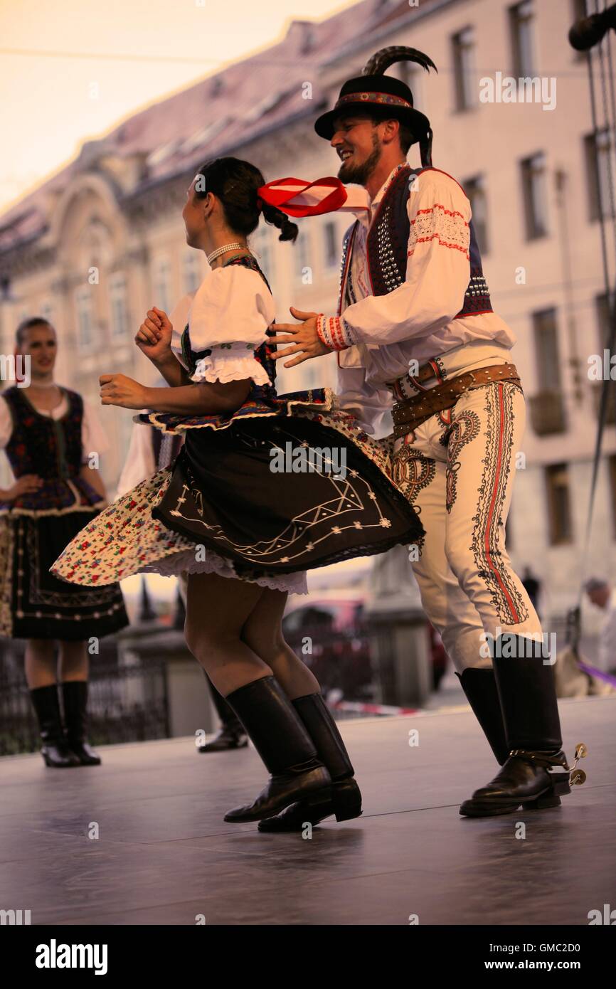Couple from the Slovak folklore ensemble BORIEVKA dancing at the ...