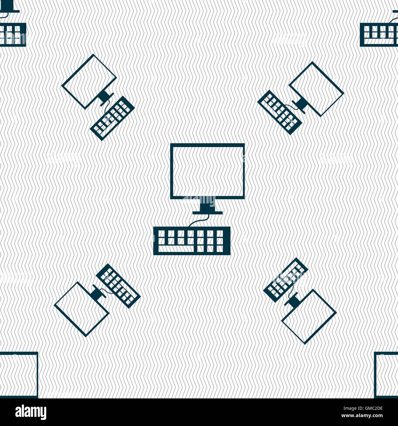 Computer monitor and keyboard Icon. Seamless pattern with geometric texture. Vector Stock Vector ...