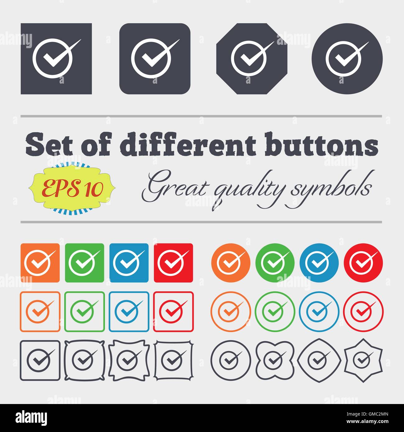 Check mark sign icon. Checkbox button. Big set of colorful, diverse ...