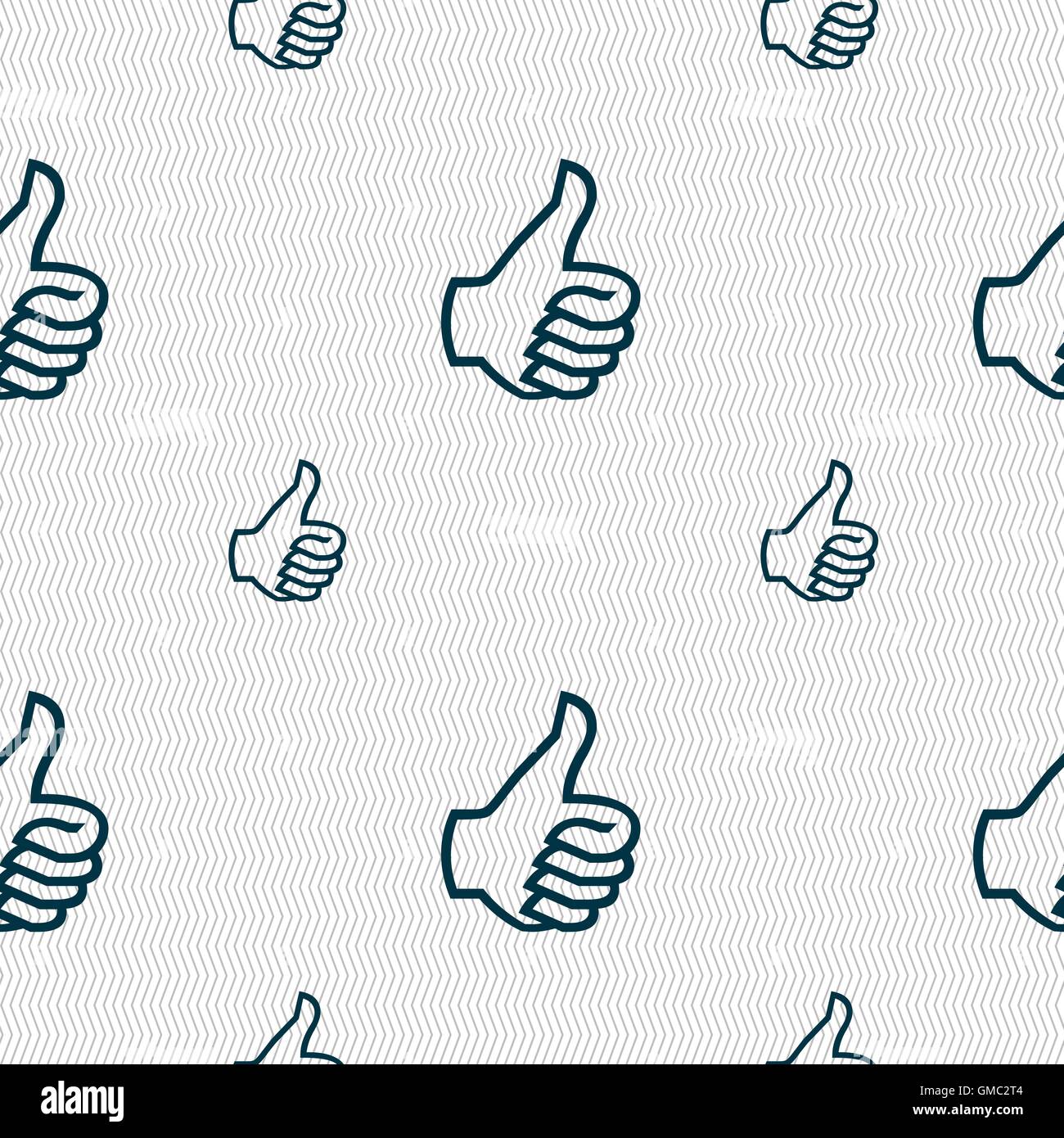 Like sign icon. Thumb up symbol. Hand finger-up. Seamless pattern with ...