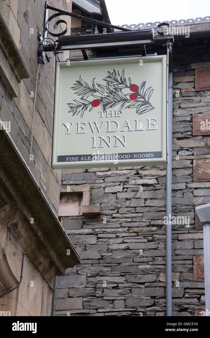 Yewdale Inn Pub Sign, Coniston; Lake District; England; UK Stock Photo ...