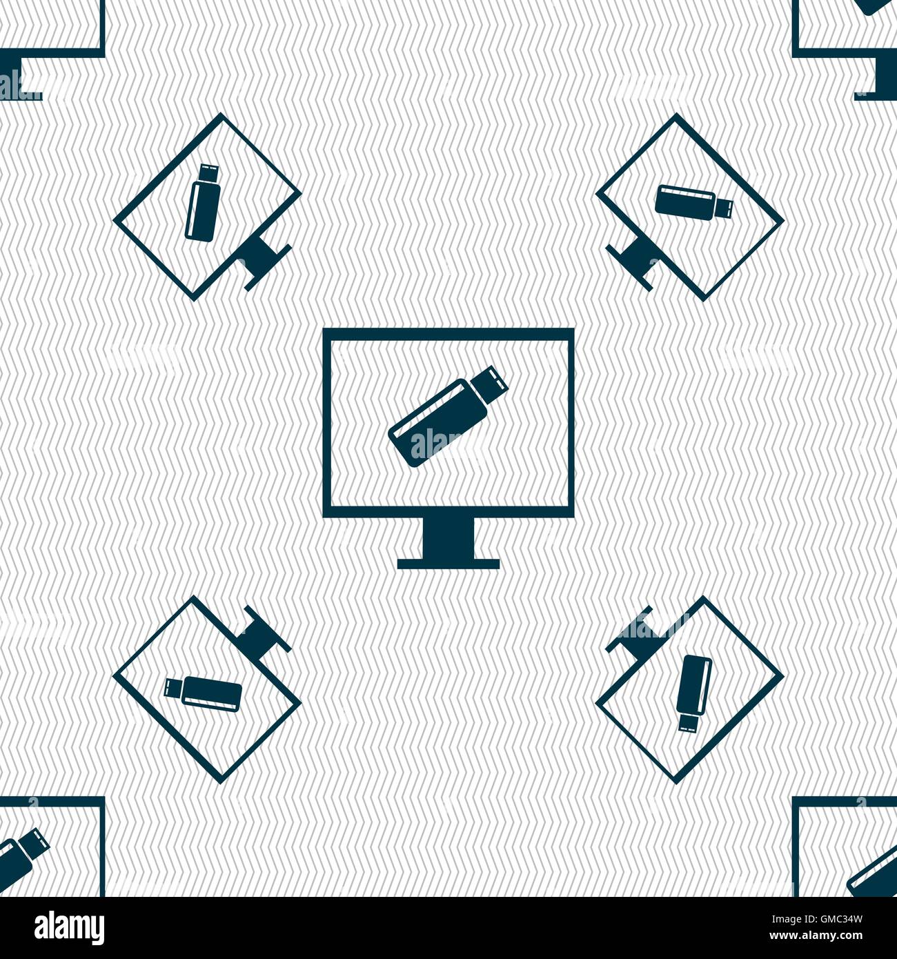 usb flash drive and monitor sign icon. Video game symbol. Seamless ...