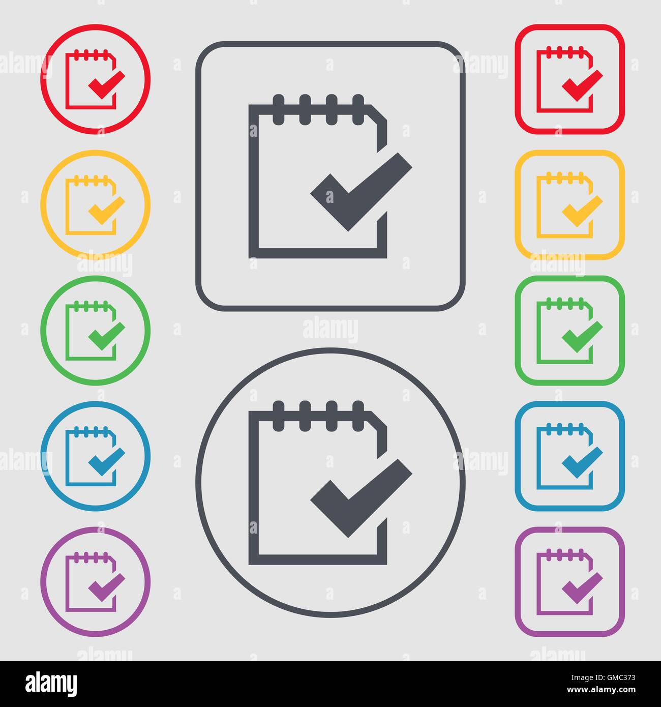 Edit document sign icon. Symbols on the Round and square buttons with ...