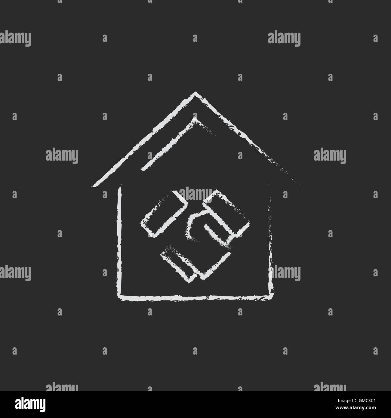 Handshake and successful real estate transaction icon drawn in chalk ...