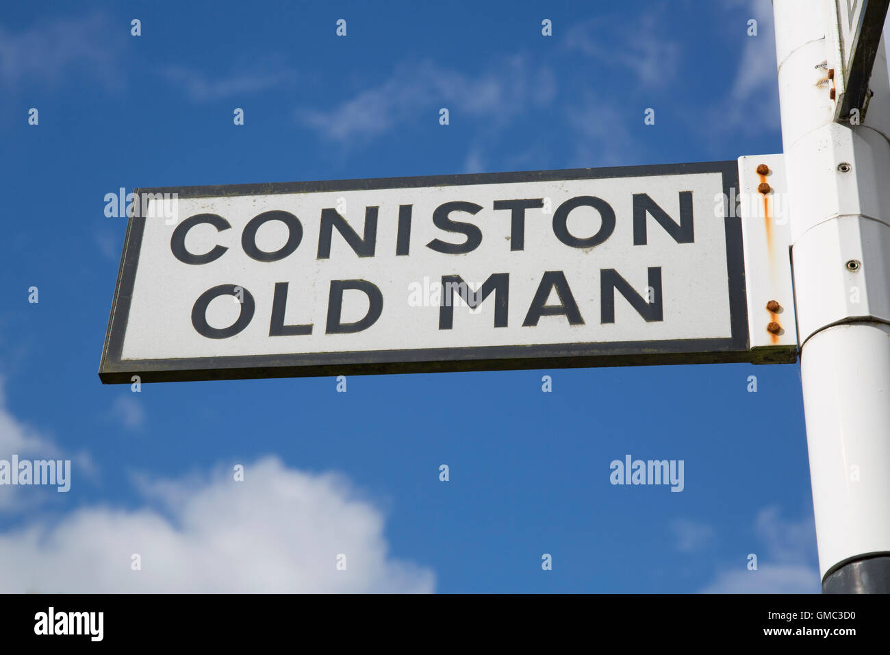 Coniston and Old Man Signpost, Lake District; England; UK Stock Photo ...