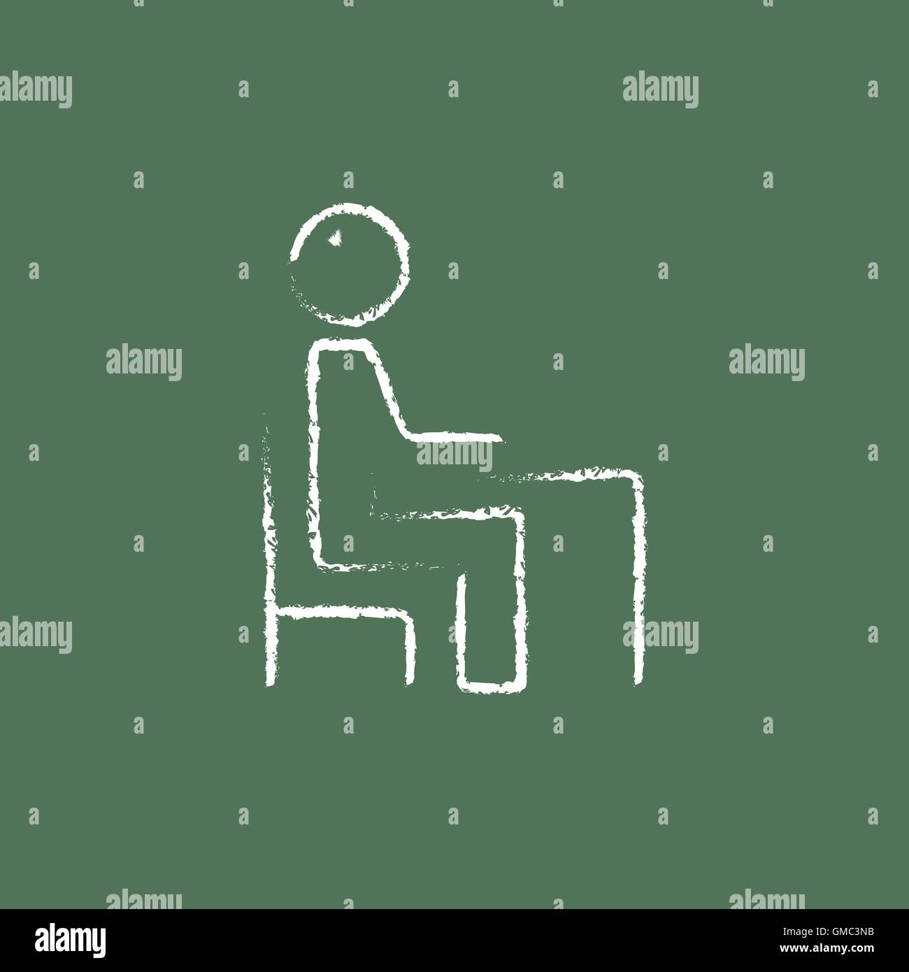 Student sitting on a chair in front of the desk icon drawn chalk Stock ...
