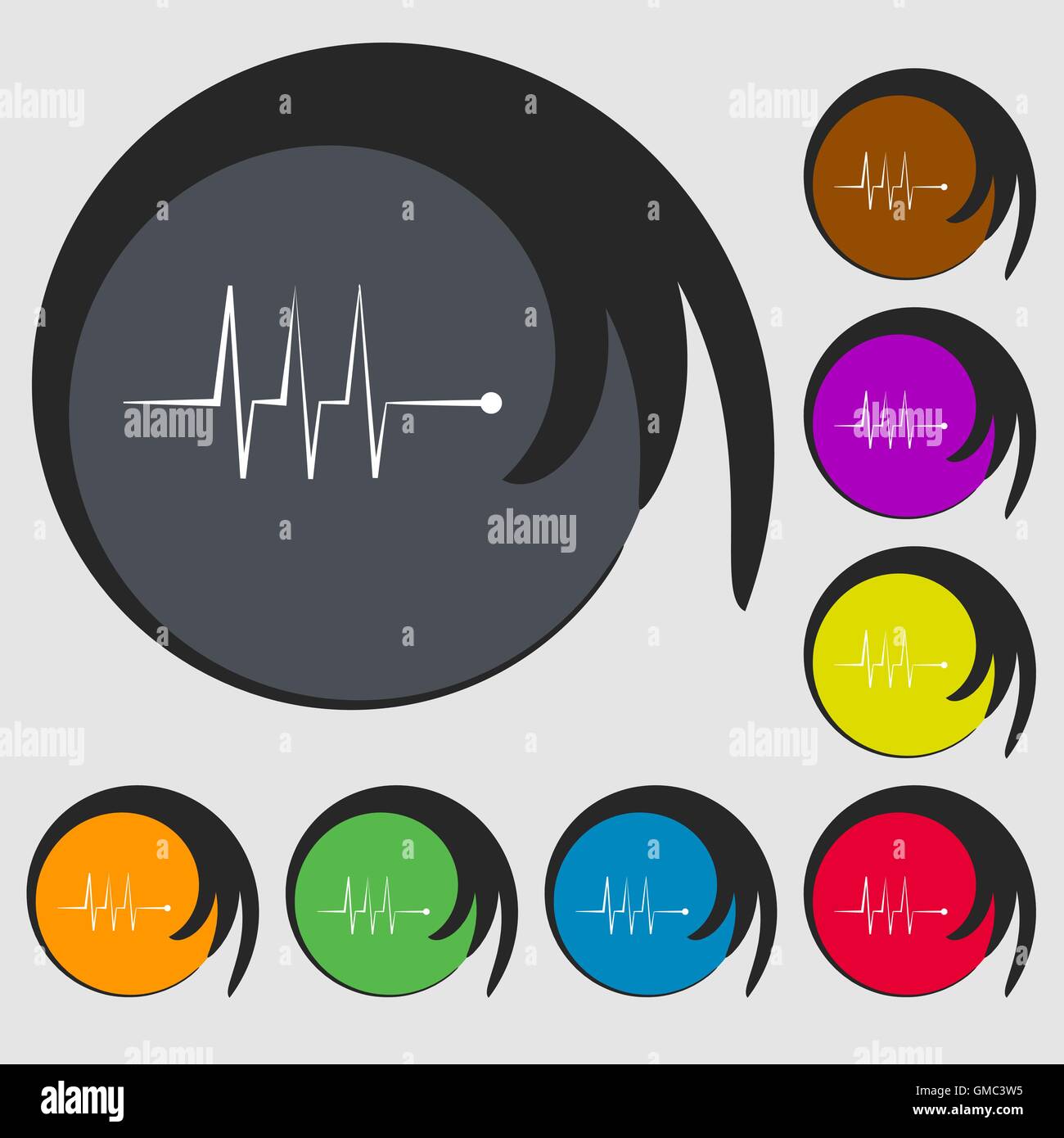 Cardiogram monitoring sign icon. Heart beats symbol. Symbols on eight ...