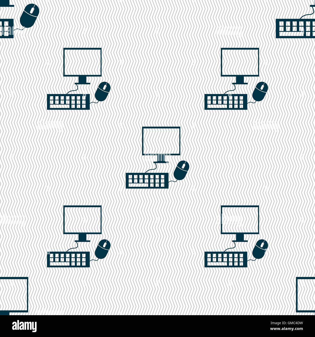 Computer widescreen monitor, keyboard, mouse sign icon. Seamless abstract background with ...