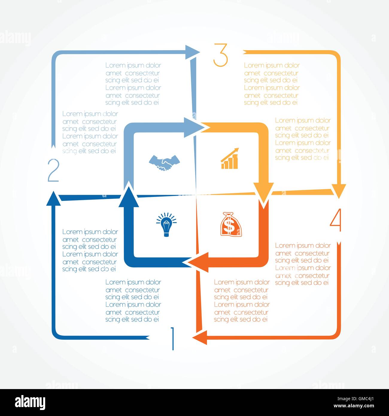 Colour arrows infographic for four positions, possible to use for ...