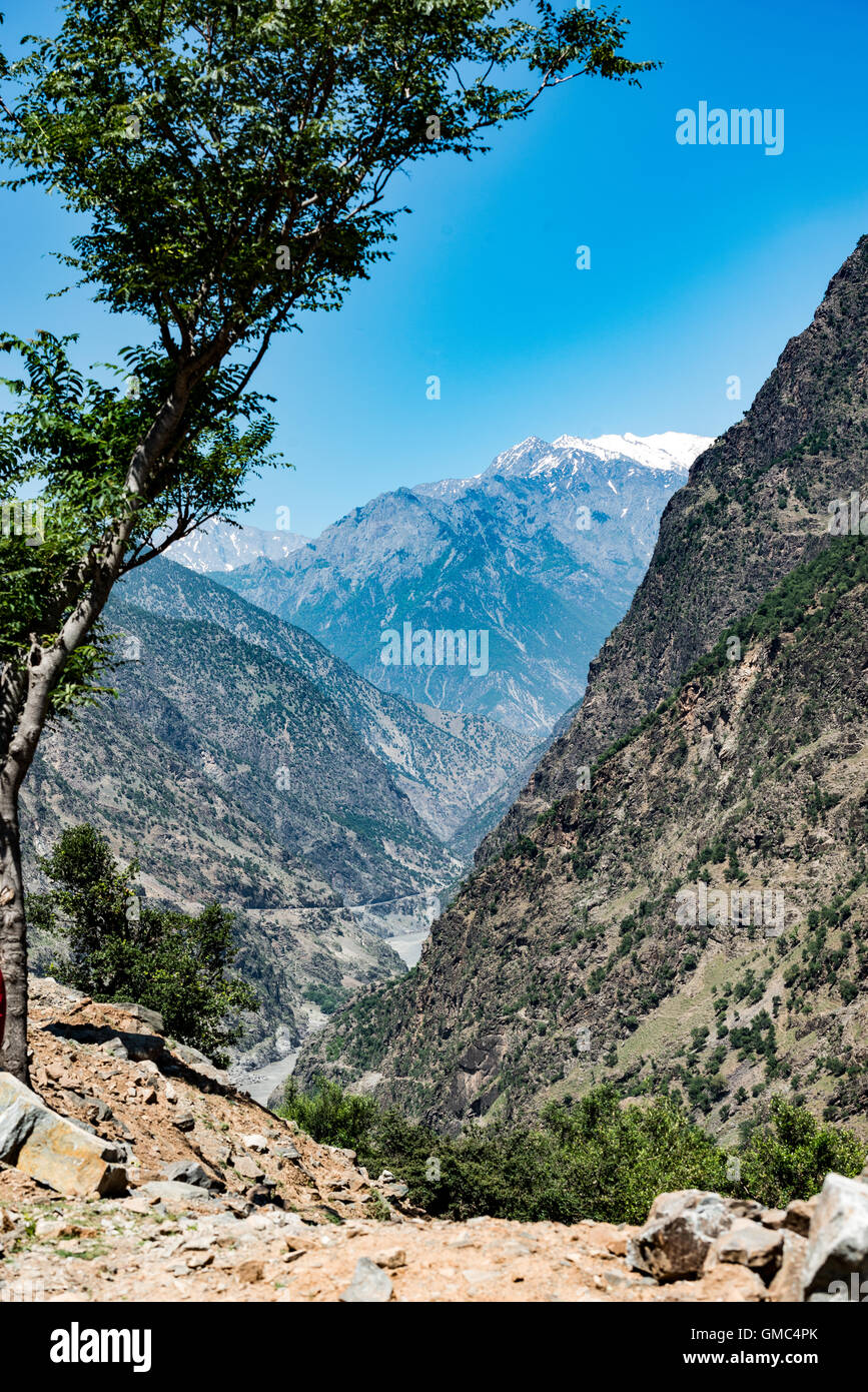 View of part of the route of the Karakoram Highway between Gilgit and ...