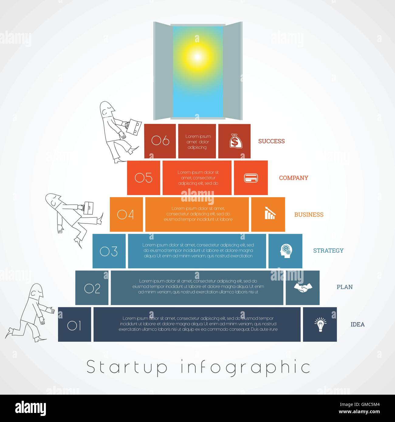 Infographics for Business success startup, businessman steps up ladders ...