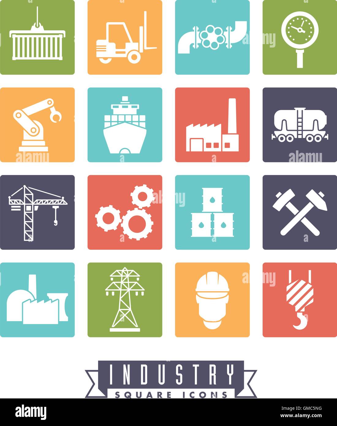 Collection of 16 colored square industry themed vector icons Stock ...
