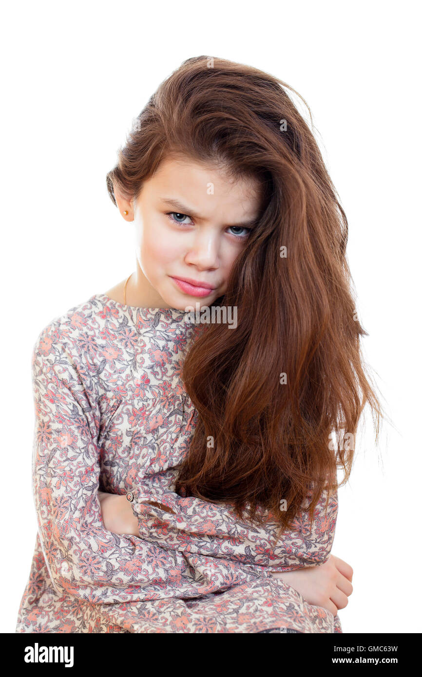 Sad little girl, isolated on white background Stock Photo - Alamy