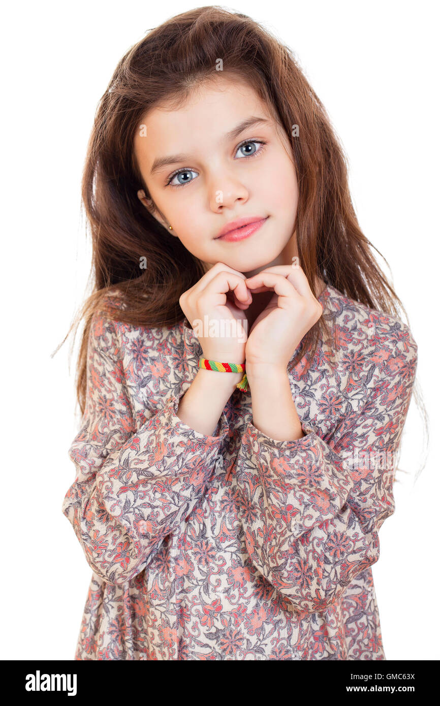 Portrait of beautiful little girl, studio on white background Stock ...