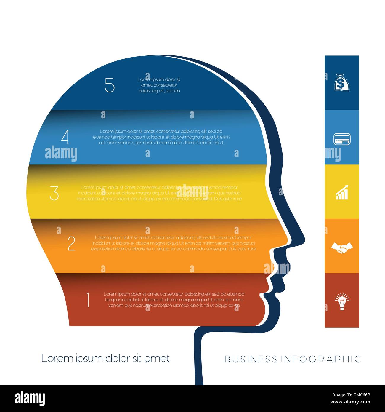Template for infographic, head the person from colour strips, startup ...