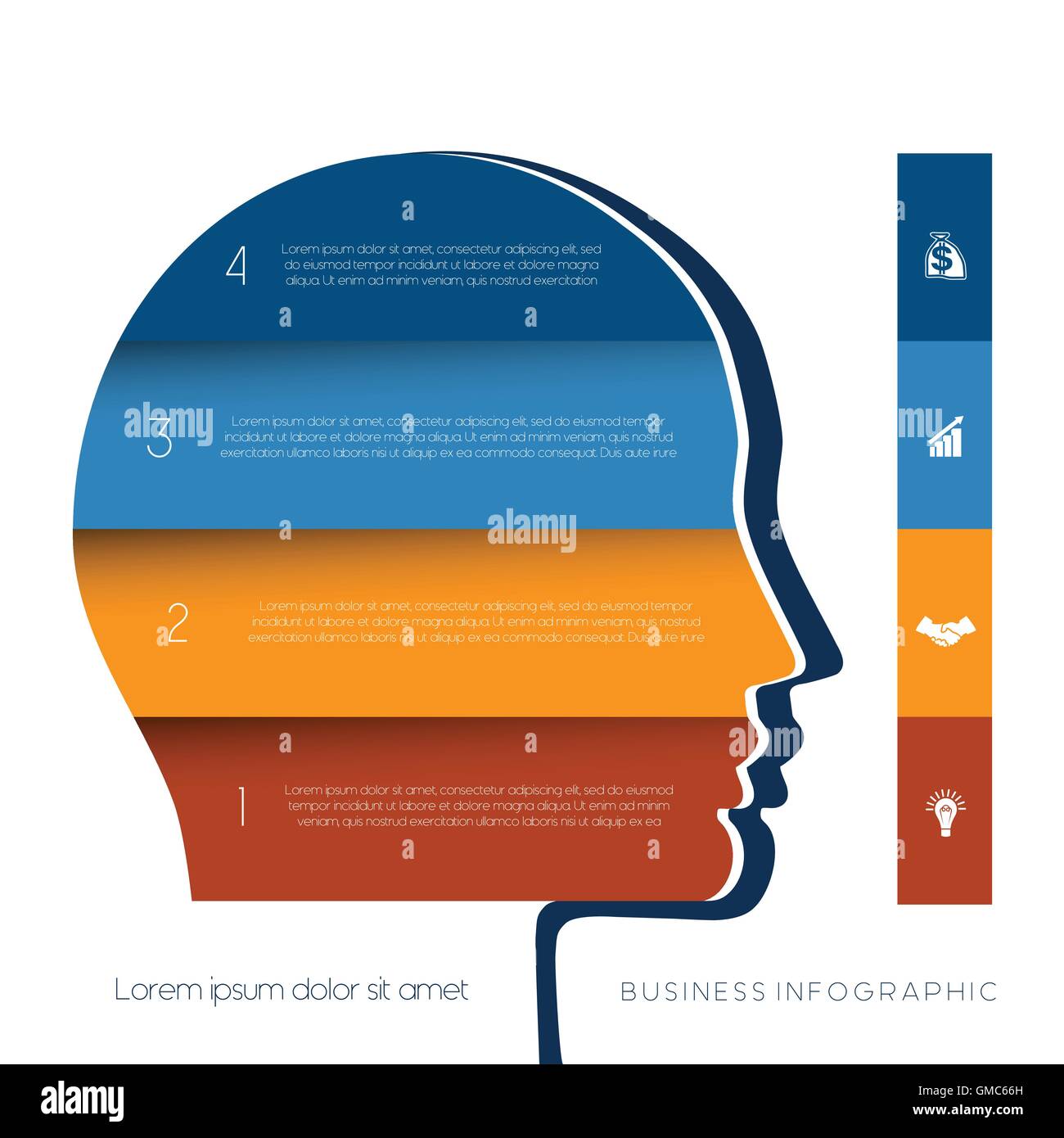 Template for infographic, head the person from colour strips, startup ...