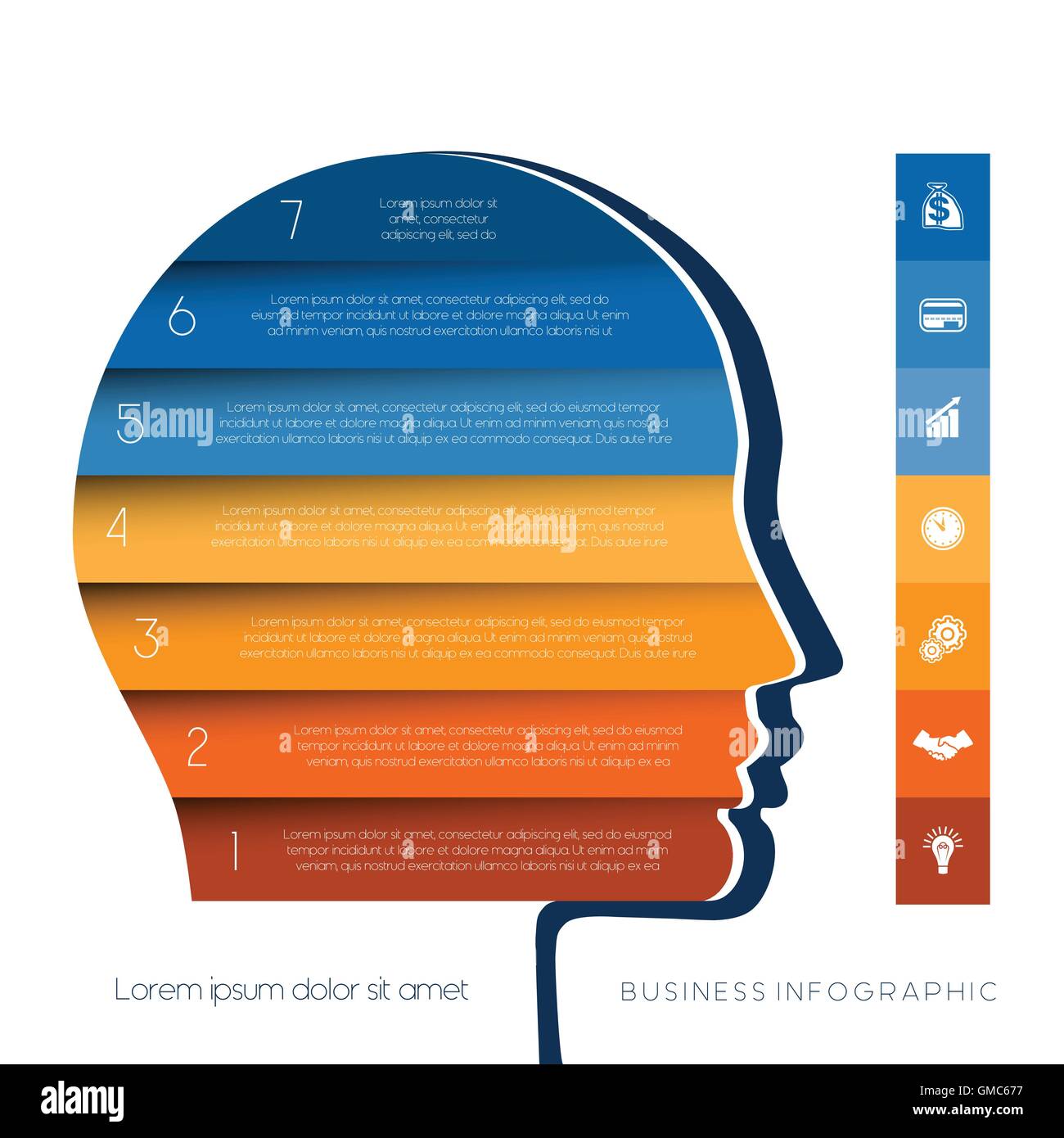 Template for infographic, head the person from colour strips, startup ...
