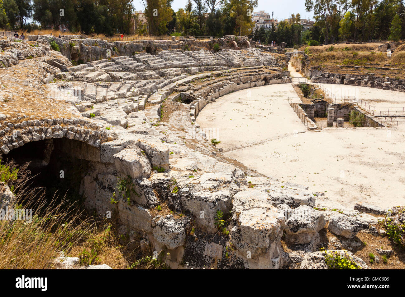 The Roman Amphitheatre, Neapolis Archaeological Park, Syracuse, Sicily ...